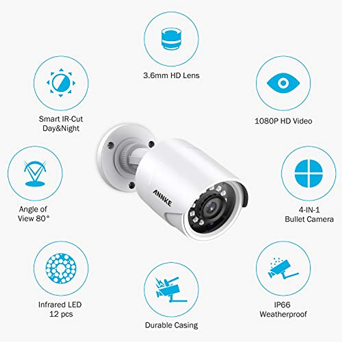 ANNKE 1080P CCTV Home Surveillance Bullet Add–On Camera, 2MP Hybrid 4-in-1 Wired Security Camera with 100ft Night Vision, IP66 Weatherproof and Dustproof for Outdoor Use