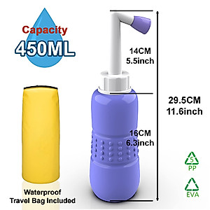 2PCS-PACK Portable Bidet for Toilet - 450ml Travel Bidet - 15oz Handheld Personal Bidet Empty Bottle - Childbirth Cleaner -For Outdoor,Camping,Travling,Driver,Personal Hygiene -with Storage Bag