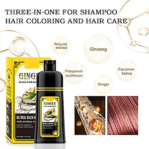 500ml Ginger Black Hair Shampoo, Ginger Shampoo Fast Black Hair Hair Color Dye Nourishing Shampoo, 2-in-1 Semi Permanent Shampoo Last 30 days,5 Minutes Finsh