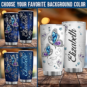 Wassmin Personalized Butterfly Stainless Steel Vacuum Insulated Tumbler With Lid - Custom Name 20 Oz 30 Oz Double Walled Insulated Coffee Cup for Gym Fitness Travel Office Use (Color 3)