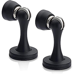 KOLAKO Door Stopper, Magnetic Door Stops, Brushed Satin Nickel, 2 Pack Wall Floor Mounted Black Magnetic Door Catch Door Holder, Stainless Steel Metal Soft-Catch Doorstop Door Stopper