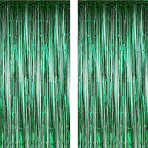 Twinkle Star 2 Pack Photo Booth Backdrop Foil Curtain Tinsel Backdrop Environmental Background for Birthday Party, Wedding, Graduation, Christmas Decorations (Green)