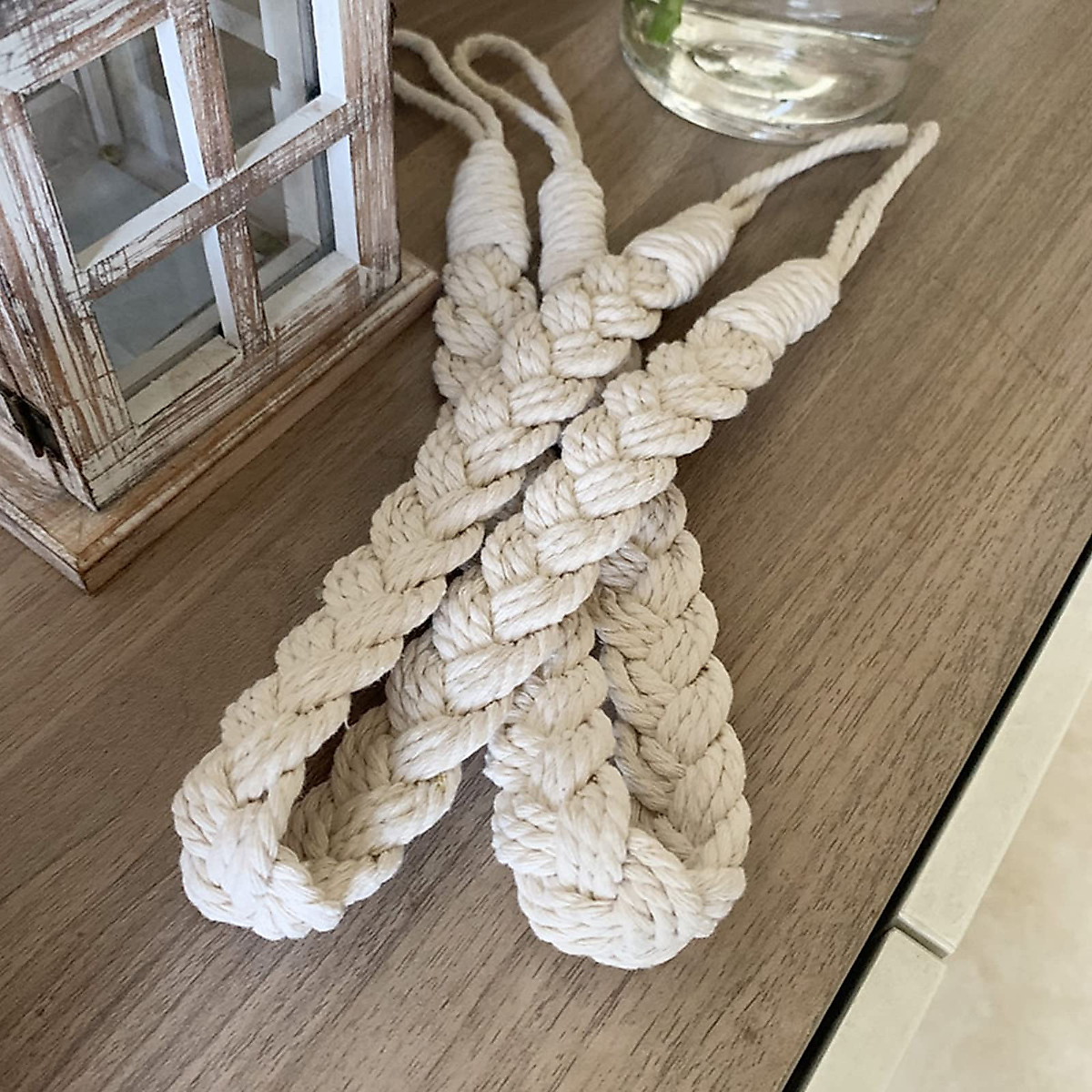 Set of 4 Woven Curtain Ties Beige Strong Magnetic Curtain Tiebacks Rope Decorative Curtain Tie Backs Magnetic Curtain Holders for Drapes Window Treatment Holdbacks