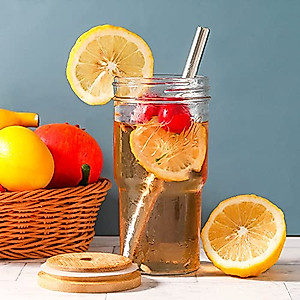 4Pack Glass Tumbler Cups with Bamboo Lids and Straws, 22oz Iced Coffee Cups-Reusable Mason Jar Drinking Glasses for Bubble Tea, Beer, Smoothie