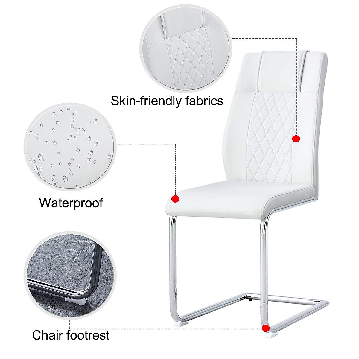 WEKEOT 63" Rectangular Dining Table Set Modern Dining Table Set 7 Pieces Kitchen Table and Upholstered Chairs (1Table+4Chairs, Transparent GlassTable, White Chair)