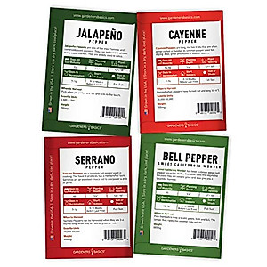 Pepper Seeds for Planting 8 Varieties Pack, Jalapeno, Habanero, Bell Pepper, Cayenne, Hungarian Hot Wax, Anaheim, Serrano, Cubanelle Heirloom Seeds for Planting in Garden Non GMO Gardeners Basics
