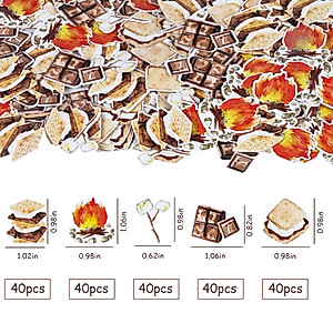 Jollyboom 200PCS Smores Camping Confetti, Smores Baby Shower Decorations Confetti Double-Sided Printing Camping Campfire Camper Confetti Decoration for Table, Camping Theme Party Decoration