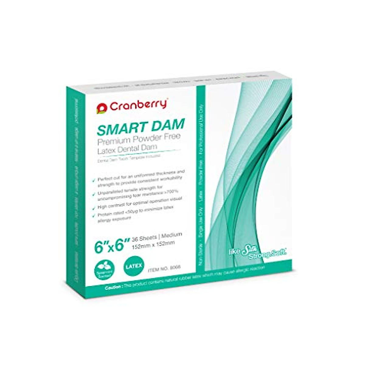 Cranberry USA Cranberry CR8066 Smart Dam Latex Powder-Free, Spearmint Scented, 6x6, Green (Pack of 36)