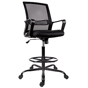 Tall Office Chair for Standing Desk - Comfortable Drafting Chairs with Armrest Adjustable Foot Ring Ergonomic Mesh Mid-Back Desk Chair - Deep Black
