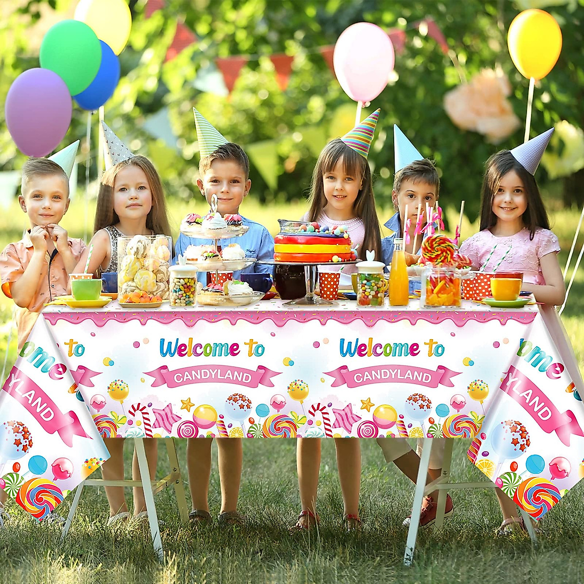 3 Pcs Candyland Party Decorations Candyland Tablecloth Candy Theme Plastic Table Cover Candy Land Lollipop Decorations for Birthday Baby Shower Candy Land Christmas Party Supplies