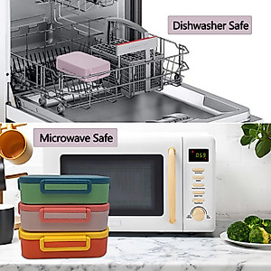 Homestockplus 1200ML Kids/Adults Lunch Bento Box, Wheat Fiber 5 Compartment Lunch Box With Utensil Set, BPA-Free Microwave Safe To-go Food Container Lightweight and Easy Open For School, Daily, Work