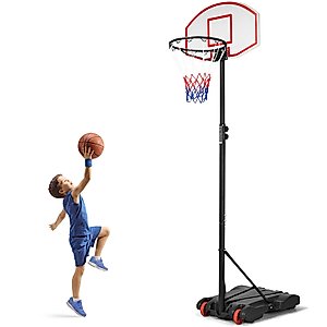 Goplus Portable Basketball Hoop, 7.1FT-8.1FT Height Adjustable Basketball Goal System with 28" Shatterproof Backboard, 2 Nets,16.5" Rim, Wheels, Indoor Outdoor Basketball Stand for Kids Teens Adults