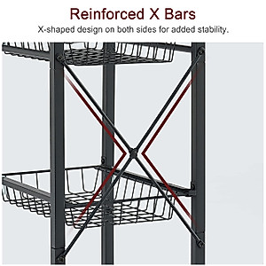 Gewudraw Kitchen Bakers Rack, Kitchen Storage Shelf with Pullout Wire Basket & 4 Side Hooks, Coffee Bar Station with Wine Rack - Rustic Brown, Perfect for Organizing Your Kitchen Essentials