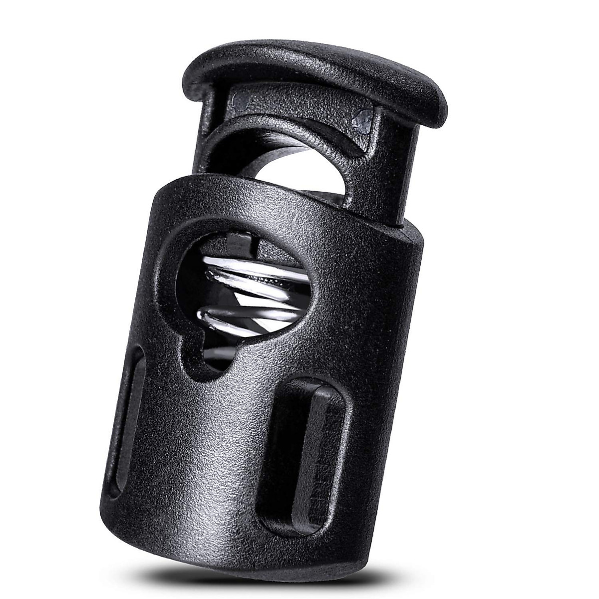 AQRINGO Plastic Cord Locks Upgraded Single Hole Spring Toggle Stopper Cord Stops Fastener Toggles for Shoelaces, Drawstrings, Paracord, Bags, Clothing, and More (10Pcs, Black)