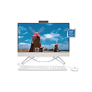 HP All-in-One Bundle PC, Intel Pentium Silver Processor, Intel UHD Graphics 605, 8 GB SDRAM, 256 GB PCIe SSD, Full HD Display, Windows 11 Home OS, Dual Computer Speakers, Wi-Fi (24-cb0120, 2022)