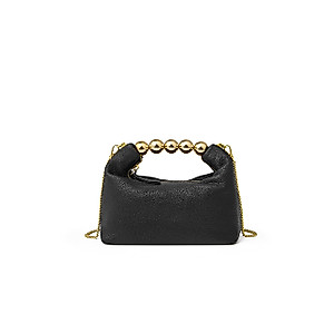 DORIS&JACKY Small Top Handle Clutch Bag Women Designer Goatskin Crossbody Purse With Pearl Handle And Detachable Metal Chain (Black)