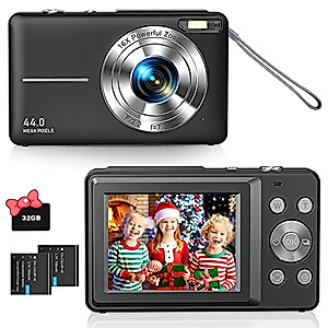 Digital Camera with SD Memory Card Autofocus Anti-Shake, 44MP 1080P Photography Camera for Kids Teens Birthday, 16X Zoom Small Portable Vlogging Camera for Boy Girl Video(2 Batteries)
