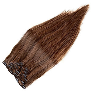 Clip in Hair Extensions, Chocolate Brown to Auburn Clip in Hair Extensions Real Human Hair Clip ins, 18 Inch 7 Pieces 70G Double Weft Straight Remy Human Hair Clip in Extensions