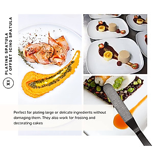 DOJA Barcelona | Chef Plating tools culinary set | BLACK | 7 Professional cooking Utensils | 3 kitchen tweezers Drawing Pencil Spoon Fish tongs Spatula Slotted spoon | Modernist cuisine food art