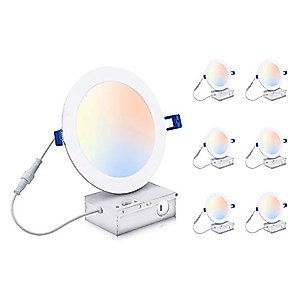 CLOUDY BAY 6 inch 3000K/ 4000K/ 5000K 3 Color Temperature Selectable,Dimmable Recessed Lighting 15W CRI90+,Ultra Thin LED Recessed Light with Junction Box,IC Rated, Air Tight,ETL/JA8,White,6 Pack