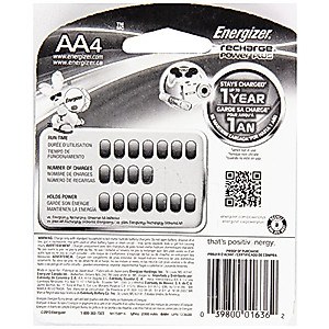 Energizer E2 Rechargeable AA Battery (2300 mAh), 1.2 Volt NiMH, 4 ct