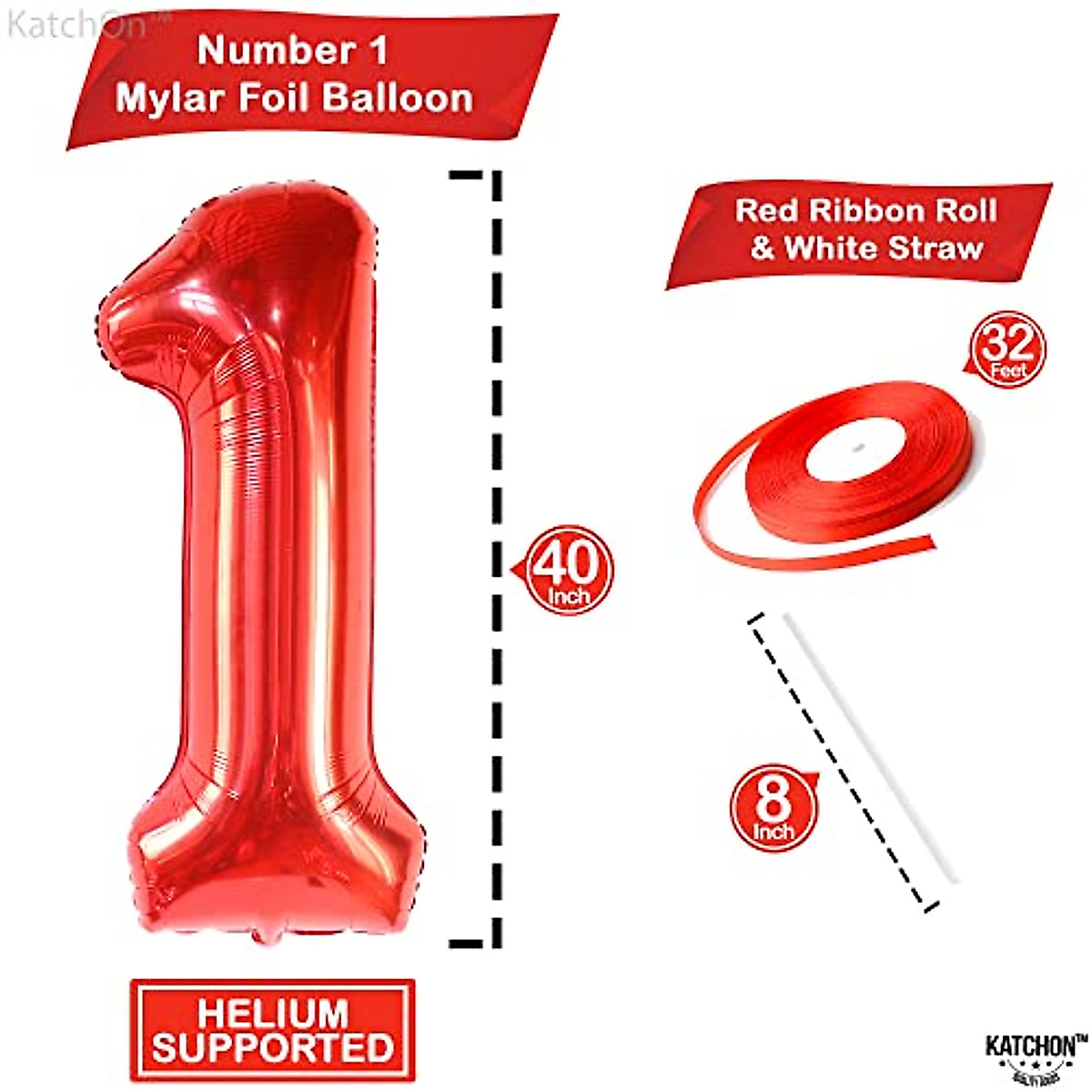 Giant, Red One Balloon for First Birthday - 40 Inch | Berry First Birthday Party Supplies | Big Red 1 Balloon for First Birthday | Berry First Birthday Decorations | 1st Birthday Decorations for Boys