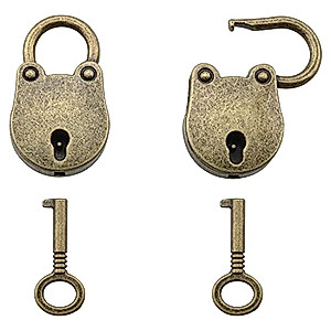 JianLing 2 Sets Mini Antique Bronze Locks and Keys, Retro Vintage Small Metal Padlock Archaize Style Lock Mini Lock with Key (1 Lock + 1 Key)