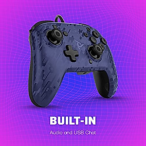 PDP Gaming Faceoff Deluxe+ Wired Switch Pro Controller - Officially Licensed by Nintendo - Customizable gamepad buttons, sticks, triggers, and paddles - Ergonomic Controllers - Blue Camo / Camouflage