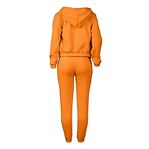 sumensumen Sweatpant and Sweatshirt Set for Women,Two Piece Outfits-Hooded Tracksuit Loungewear Sweatsuit with Pockets Orange,Small