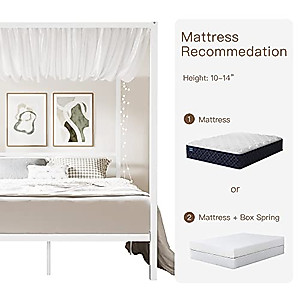 ikalido Full Size Metal Canopy Bed Frame, Modern Four-Poster Platform Bed Frame, Mattress Foundation with Wood Slat Support/Under-Bed Storage Space/No Box Spring Needed/White