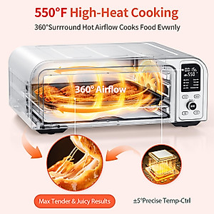 Beelicous Pro 19QT Digital 8-in-1 Air Fryer Toaster Oven, 550°F Flavor-Lock Tech, Flip Up & Away Capability, 40+ Recipes, Airfryer Countertop Oven Combo, 4 Accessories, Fit 13" Pizza, Stainless Steel