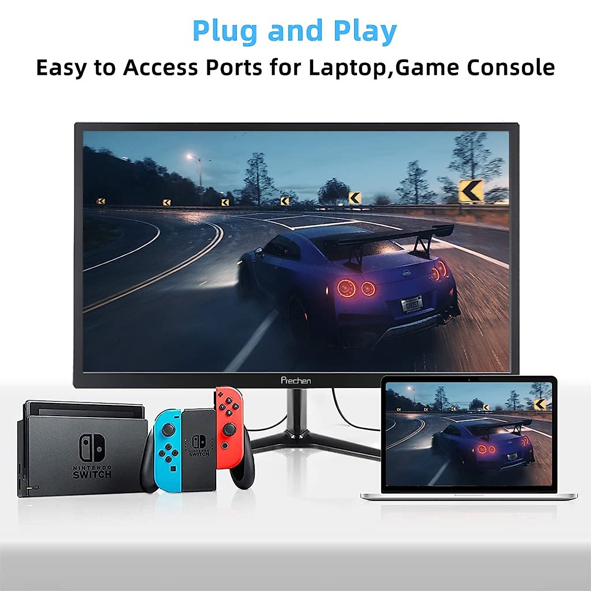 Prechen 18.5 Inch Monitor, TN Panel 1366 x 768 PC Monitor with HDMI and VGA Interface, 5ms, Brightness 250 cd/m², 60Hz Monitor with Dual Built-in Speakers, PC Screen Display for Office Work.