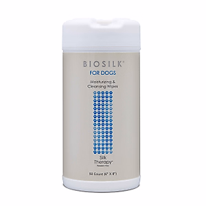 BioSilk for Dogs Silk Therapy Moisturizing & Cleansing Wipes | Best Dog Wipes for Dogs With Dry Itchy Skin | Removes Dirt, Debris and Odors Without Irritation, 50 Count