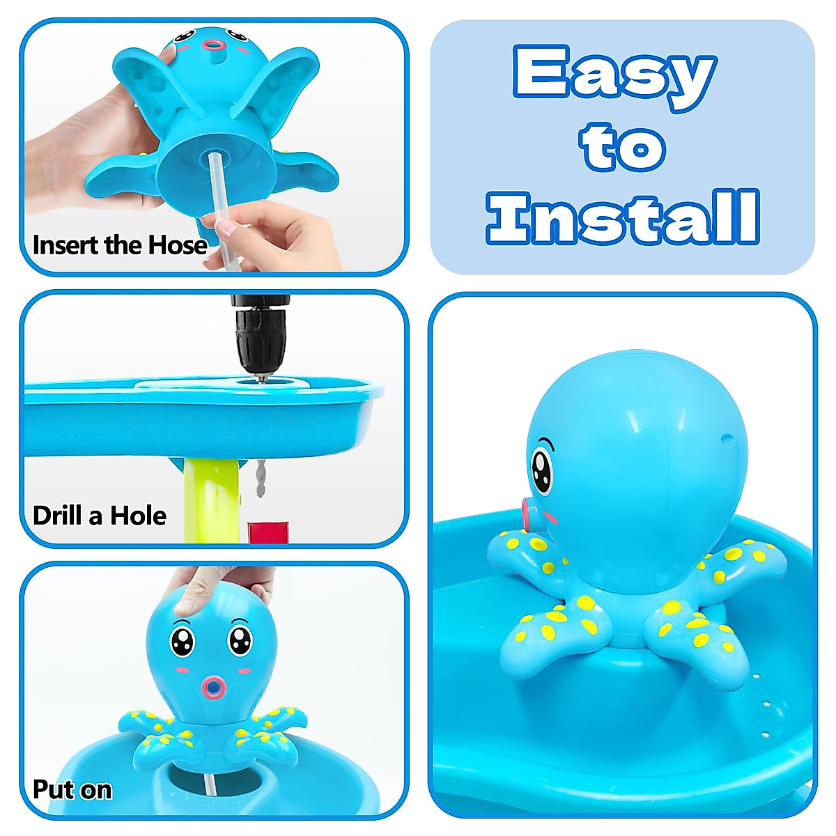 Intoypad Water Table Pump, Octopus Battery Powered Water Pump for Water Table 3 Hours Non-Stop Fun Summer Outdoor Water Toys Outside Water Play Table Accessories for Toddlers Kids (Blue)