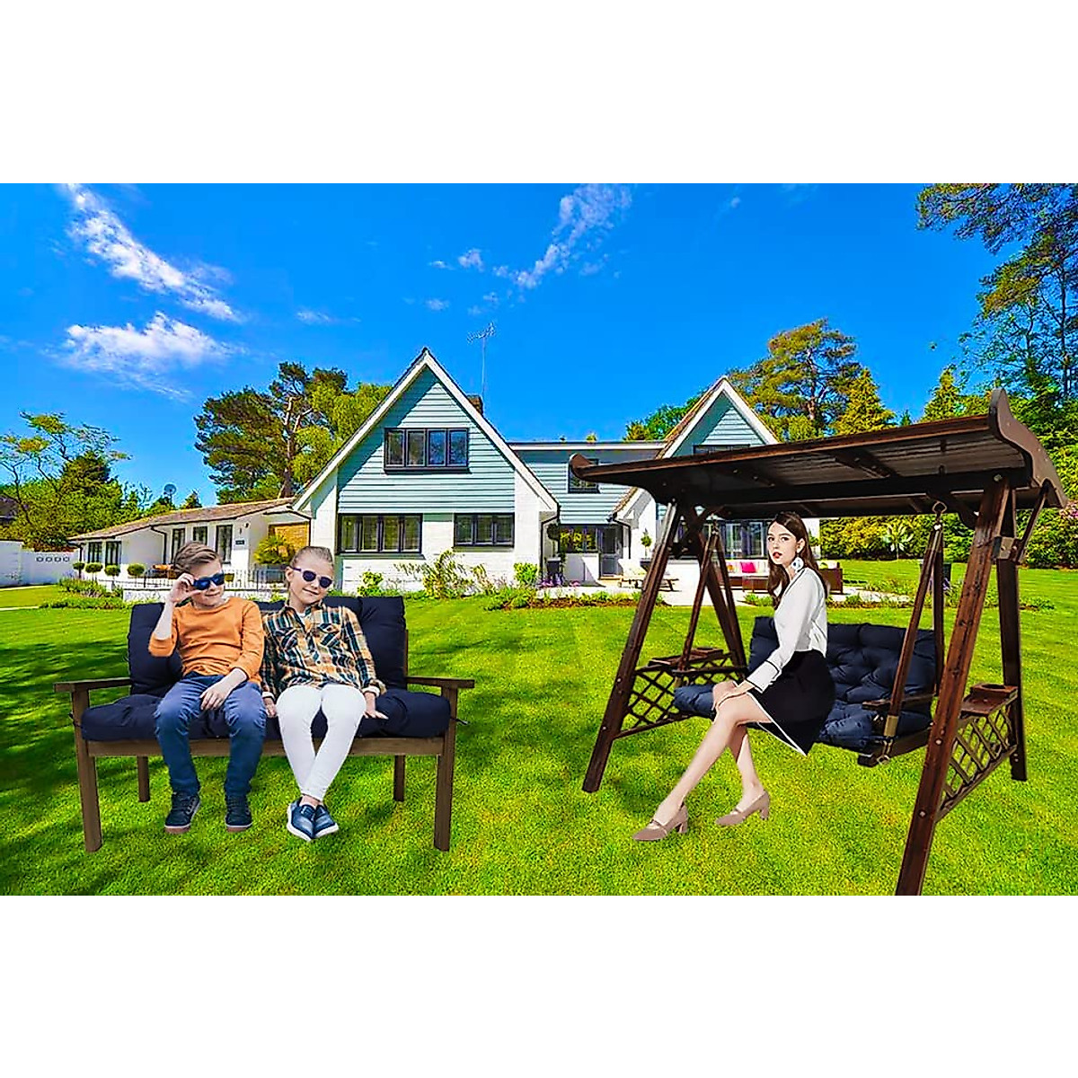 liquor red Thicken 5"Swing Chair Pads for Garden Patio Swing Replacement Cushions with Backrest Waterproof Bench Cushion for Outdoor Furniture 2-3 Seater Washable Swing Replacement Cushions/60"x40"