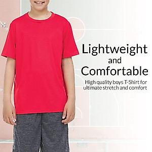 Boys Active T-Shirt - Quick-Dry Athletic Workout Training Stretch Crew Neck Short Sleeve Top 5 Pack