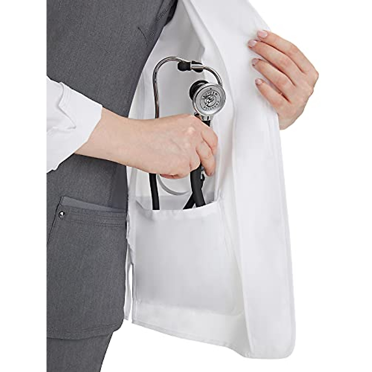 Healing Hands Womens Lab Coat 4 Pocket Full Sleeve Mid length 5064 Felicity The White Coat Minimalist Collection White L