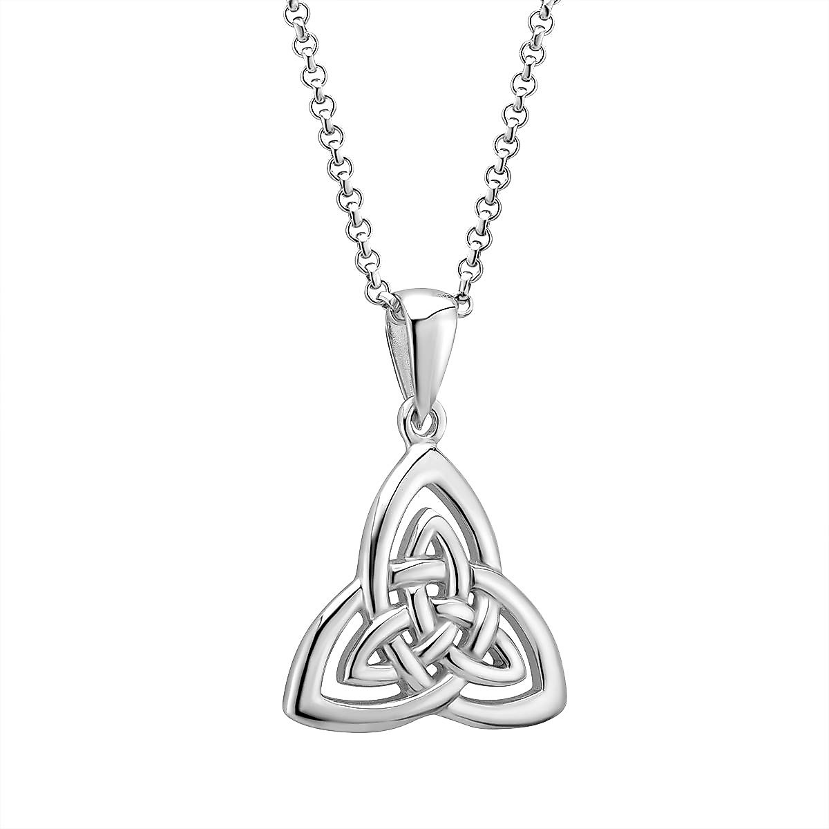 Biddy Murphy 925 Sterling Silver Trinity Celtic Knot Necklace for Women, 7/8" x 5/8" Inch Triquetra Triangle Pendant, Fine Irish Jewelry, 20" Inch with 2” Inch Extension Chain, Made in Ireland