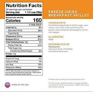 Nutristore Freeze-Dried Breakfast Skillet | Emergency Survival Bulk Food Storage Meal | Perfect for Everyday Quick Meals and Long-Term Storage | 25 Year Shelf Life | USDA Inspected (1-Pack)