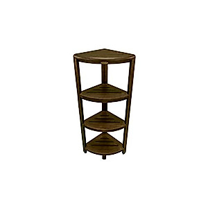 DecoTeak Corner Shower Shelf 4-Tier Oasis Teak Wood Corner Shower Bench with Storage Shelf 38" Height Snazzy Corner Shower Stool in Dark Brown Stained Finish
