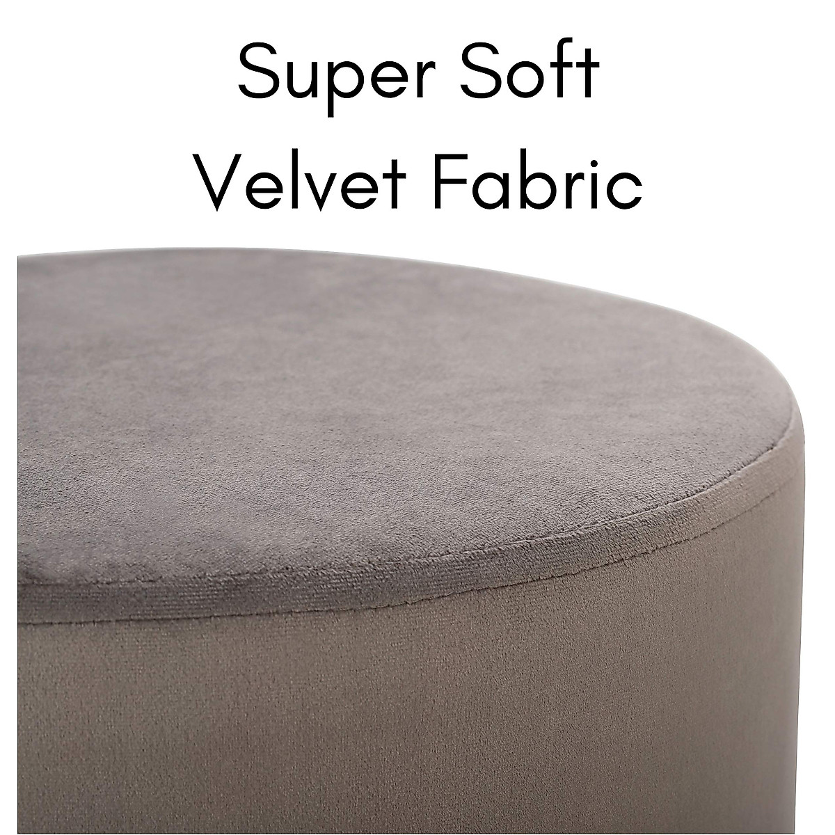 BIRDROCK HOME Round Grey Velvet Ottoman Foot Stool – Soft Compact Padded Vanity Stool - Great for The Living Room, Bedroom and Kids Room - Small Furniture (Grey)