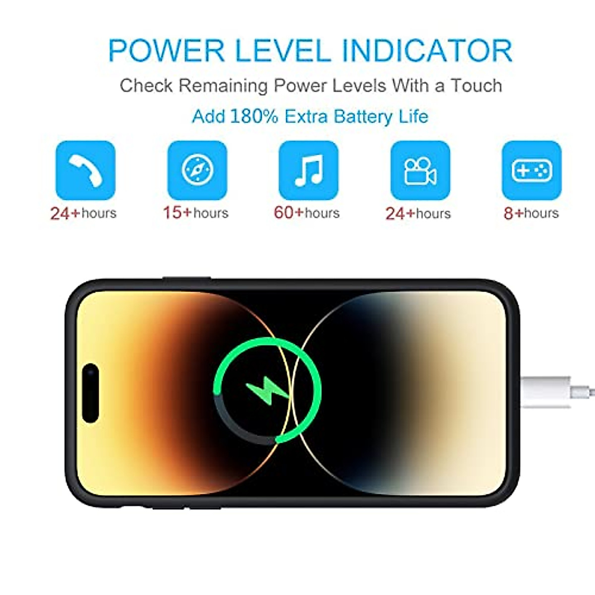 Battery Case for iPhone 14 Pro Max, Newest 10800mAh Portable Protective Charging Case with Wireless Charging Compatible with iPhone 14 Pro Max (6.7 inch) Battery Pack Charger Case with Carplay (Black)