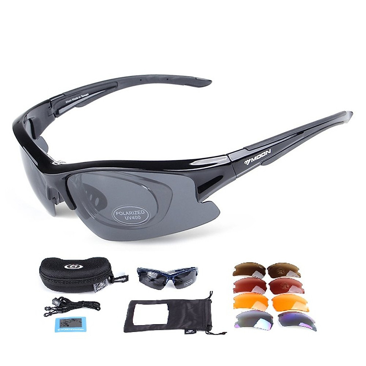 Lorsoul Polarized Sports Sunglasses with 5 Interchangeable Lenses, Tr90 Unbreakable glasses for Men Women Cycling Driving Running MTB Racing Ski Goggles (Black)