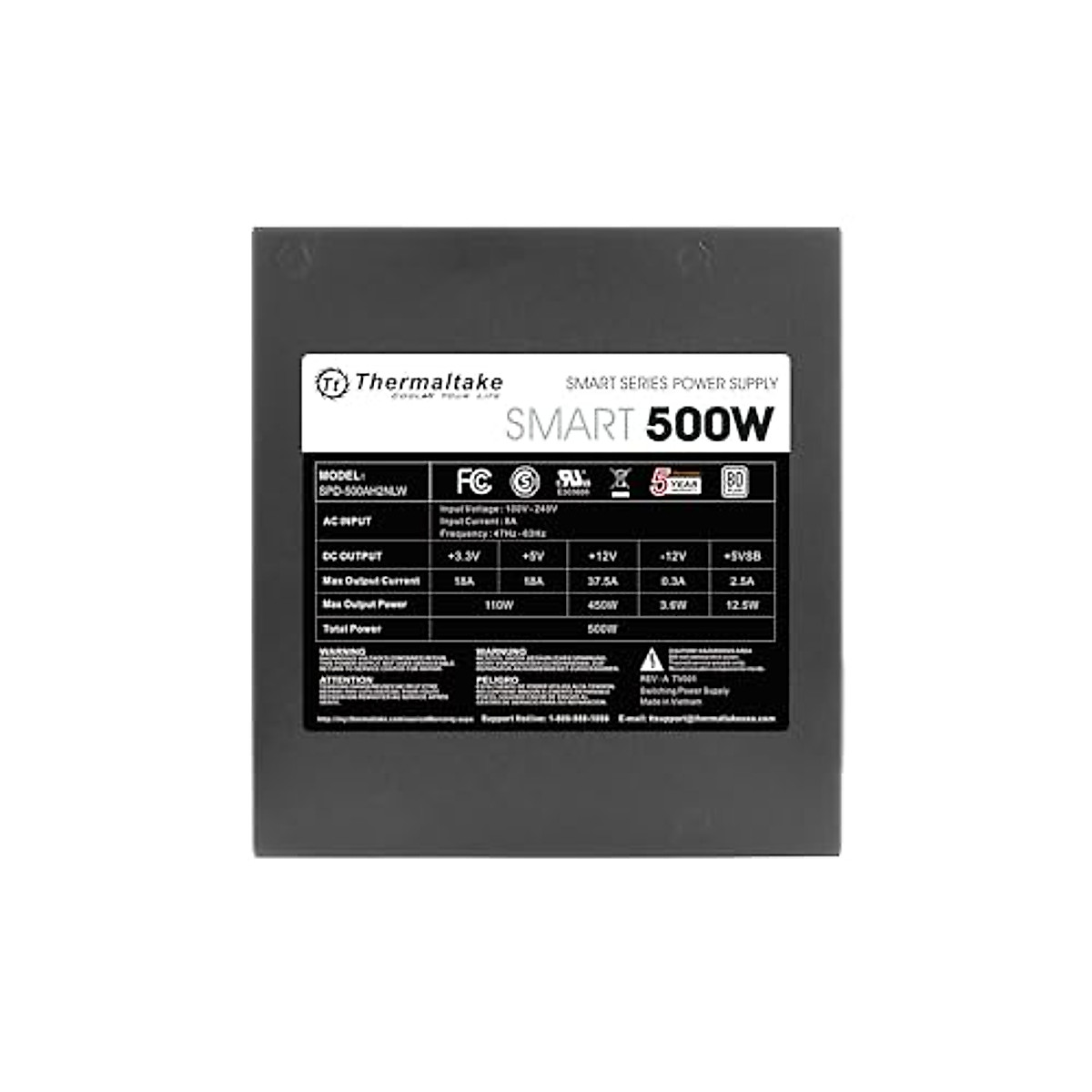 Thermaltake Smart 500W 80+ White Certified PSU, Continuous Power with 120mm Ultra Quiet Cooling Fan, ATX 12V V2.3/EPS 12V Active PFC Power Supply PS-SPD-0500NPCWUS-W