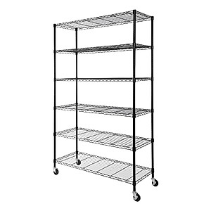6 Tier Shelf Shelving Unit with Wheels Adjustable Storage Shelf Cart Metal Shelf Rolling Utility Cart 2,100lbs Capacity, Heavy Duty Wire Shelving Rack, 47 x 17 x 80in