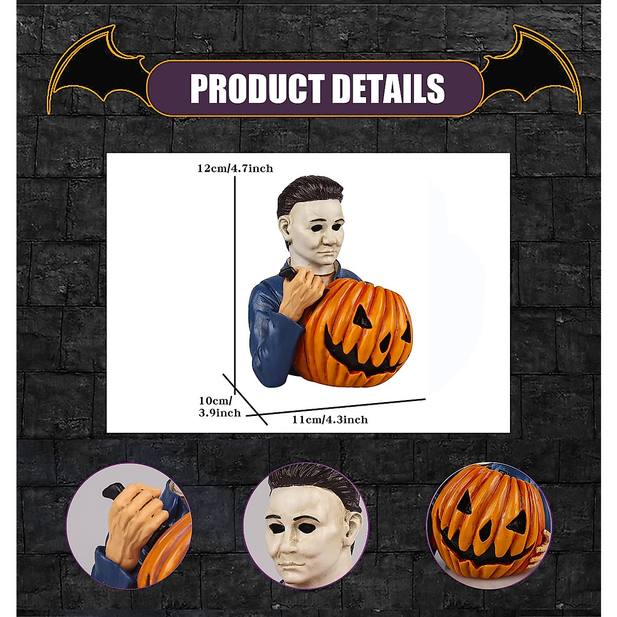 nezababy Light Up Michael Myers Statue Halloween Decoration Sam Trick 'r Treat with Pumpkin Horror Movie Garden Gnomes Decor Resin