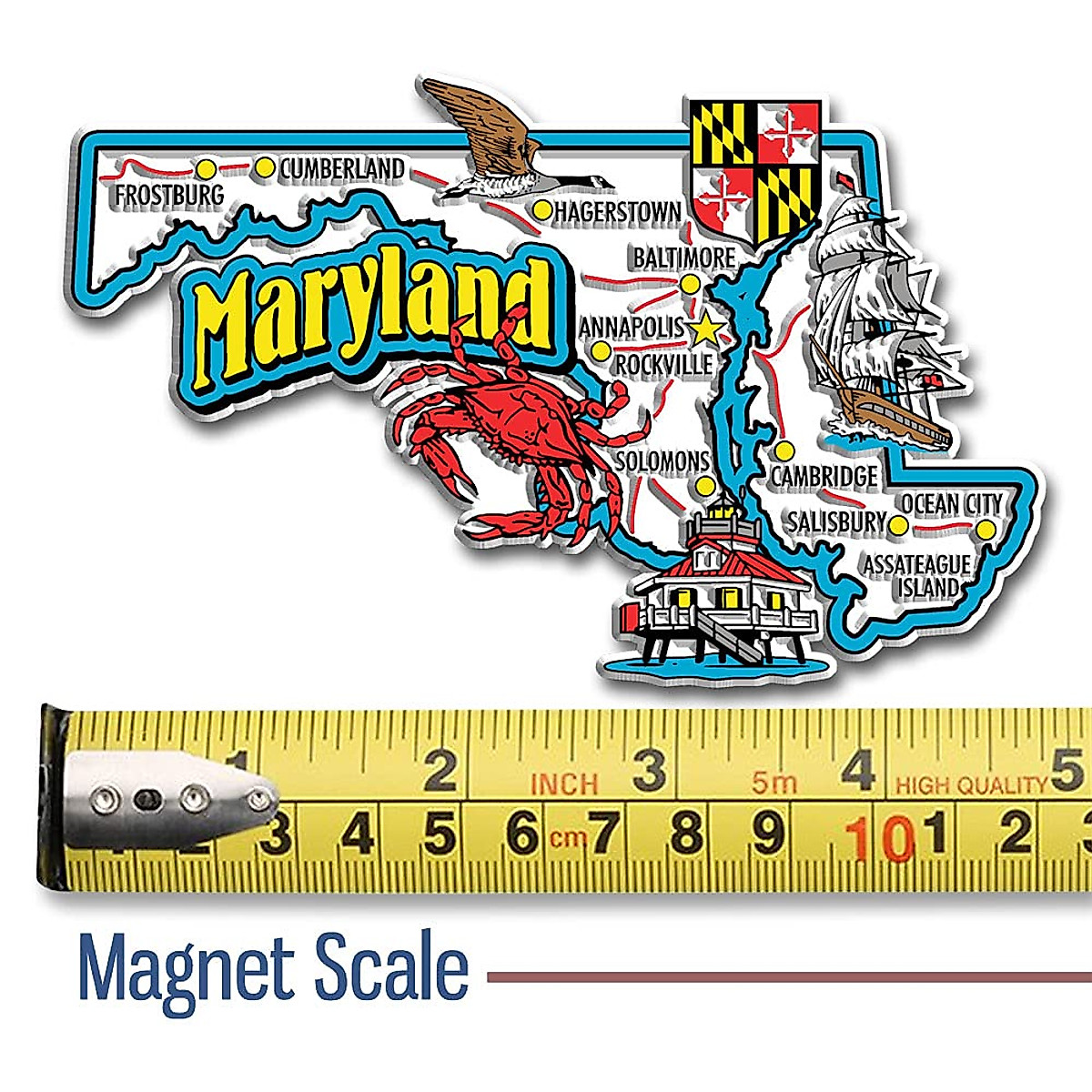Maryland Six-Piece State Magnet Set by Classic Magnets, Includes 6 Unique Designs, Collectible Souvenirs Made in The USA