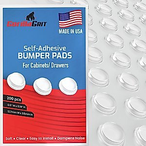 Pack of 200 Cabinet Door Bumpers - 1/2” Diameter Clear Adhesive Pads for Drawers, Glass Tops, Cutting Boards, Picture Frames, Small Furniture