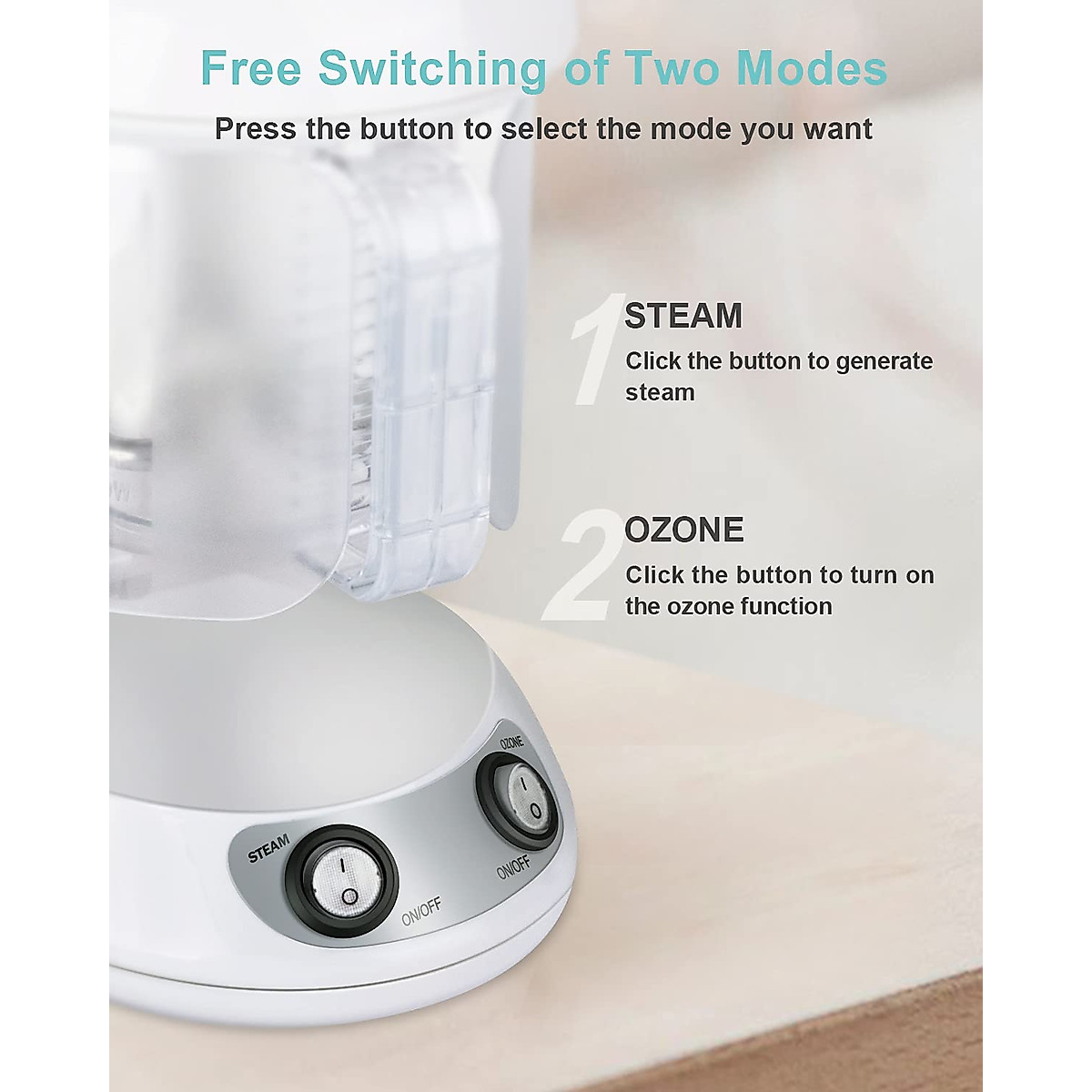 EZBASICS Hair Steamer 2 in 1 Ion Facial Steamer with Extendable Arm Table Top Hair Humidifier Hot Mist Moisturizing Facial Atomizer Spa Face Steamer Design for Personal Care Use at Home or Salon