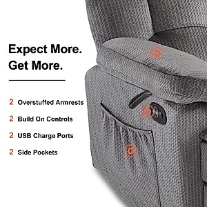 MCombo 58.7" Power Loveseat Recliner, Electric Reclining Loveseat Sofa with Heat and Massage, USB Charge Port for Living Room 6237 (Grey, Loveseat Recliner)